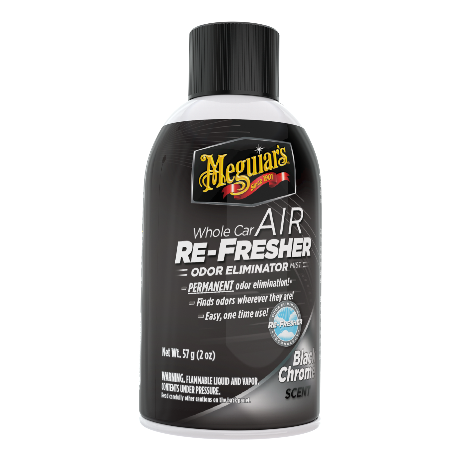 Meguiar s Whole Car Air Re Fresher Odor Eliminator Black Chrome Scent G181302 2 oz Meguiar s